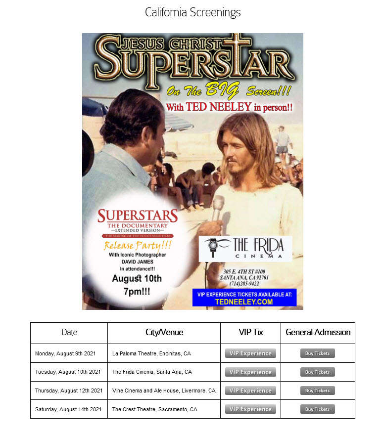 TED IS CONTINUING JCS SCREENINGS AND SING-A-LONGS, THE NEW SCHEDULE ...